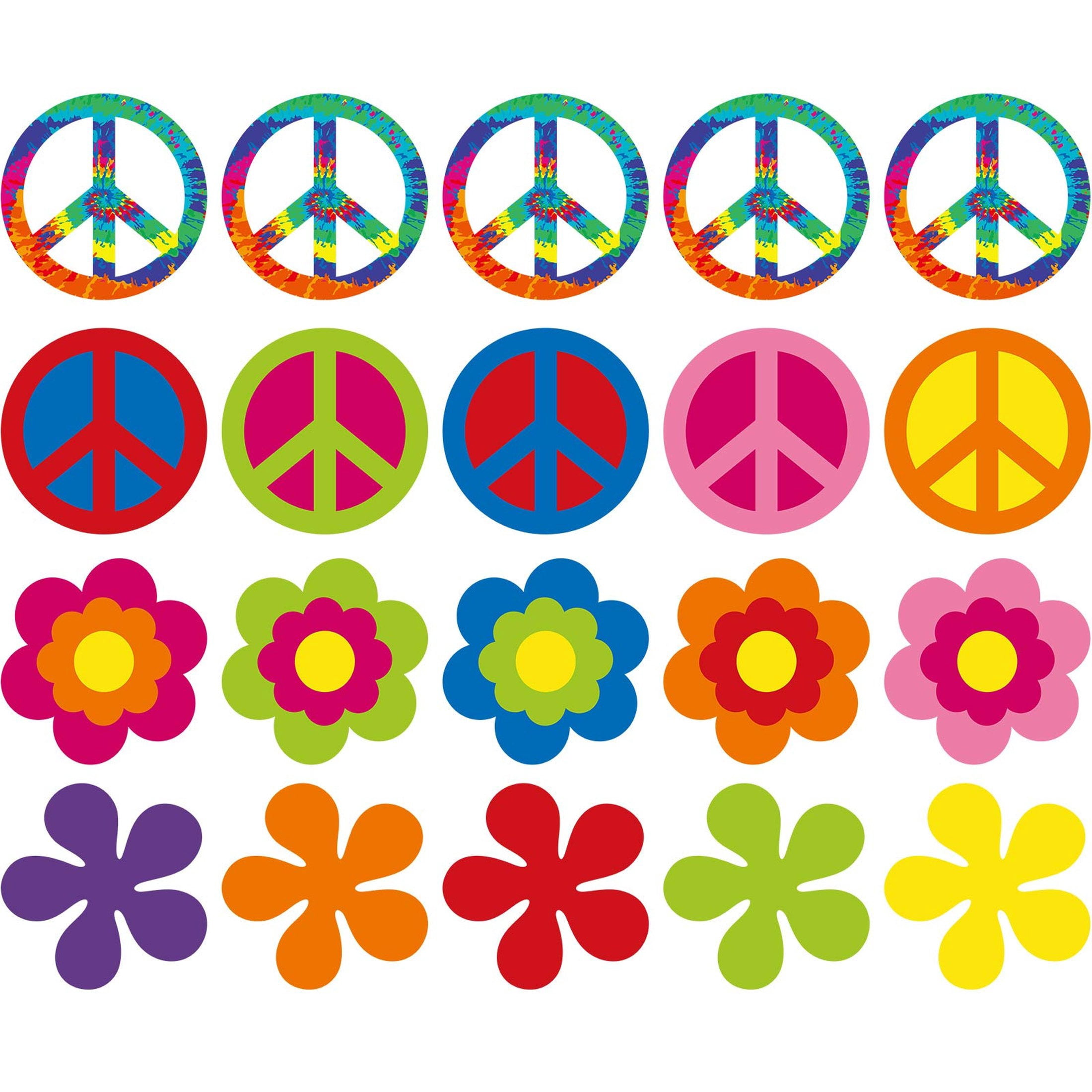 Retro Groove Party Cutouts - 20 Piece Set of Flower & Peace Sign ...