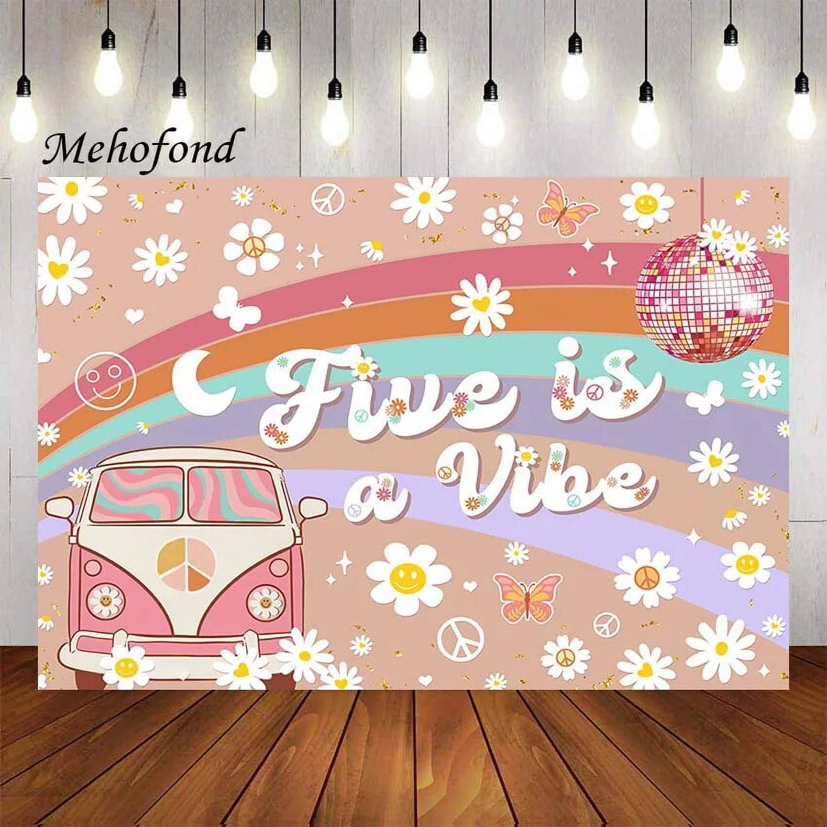 Retro Groovy Boho Daisy Floral Five is A Vibe Girl 5th Birthday Party r ...