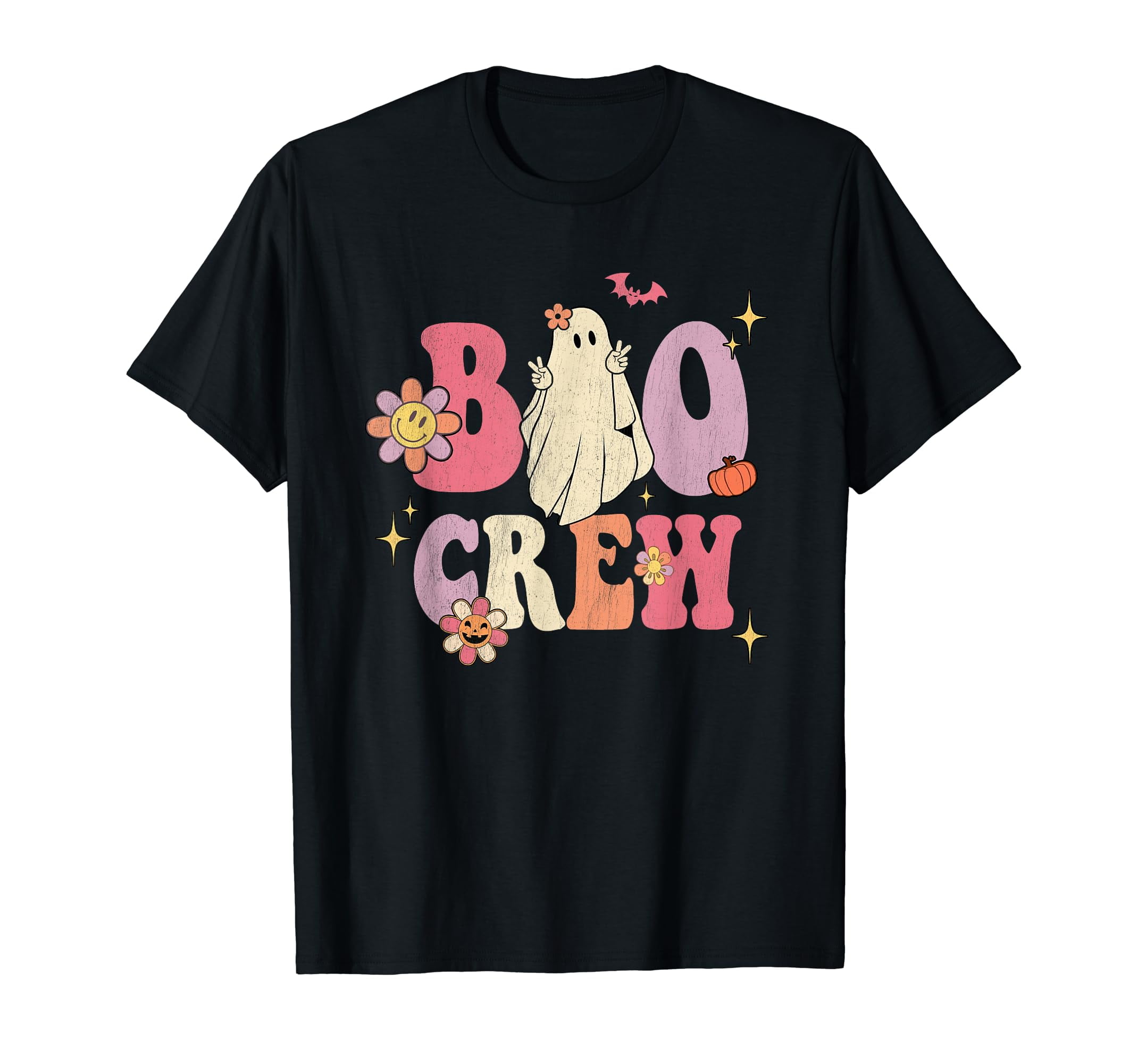 Retro Groovy Boo Crew Halloween Hippie Floral Ghost Boy Girl T-Shirt ...