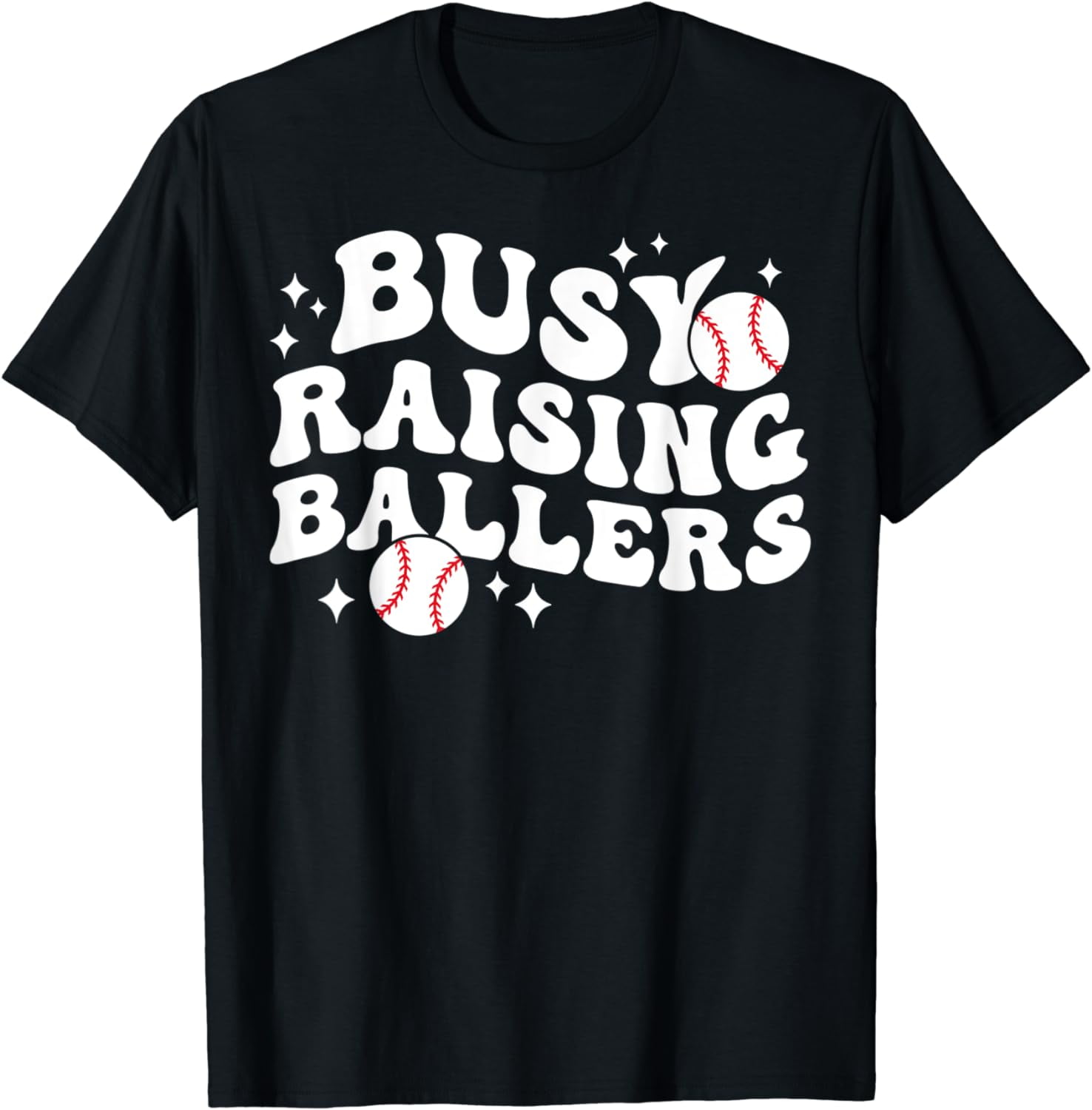 Retro Groovy Busy Raising Ballers Baseball Mama Mom Women T-Shirt ...