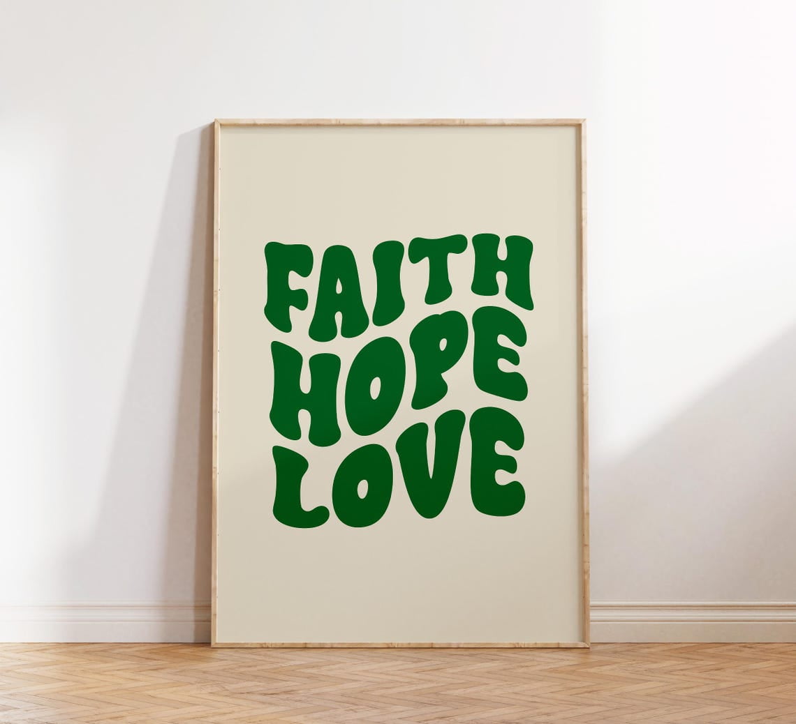 Retro Groovy Christian Wall Print, Faith Hope Love, Christian Poster ...