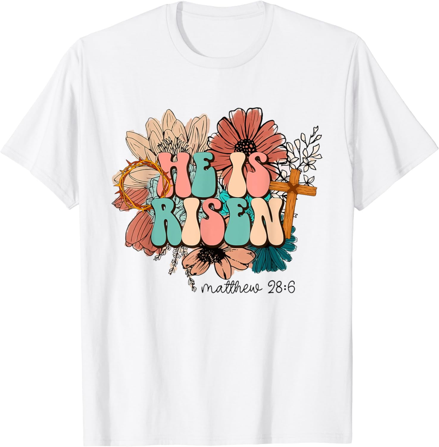 Retro Groovy He Is Risen Floral Jesus Easter Day Christians T-Shirt ...