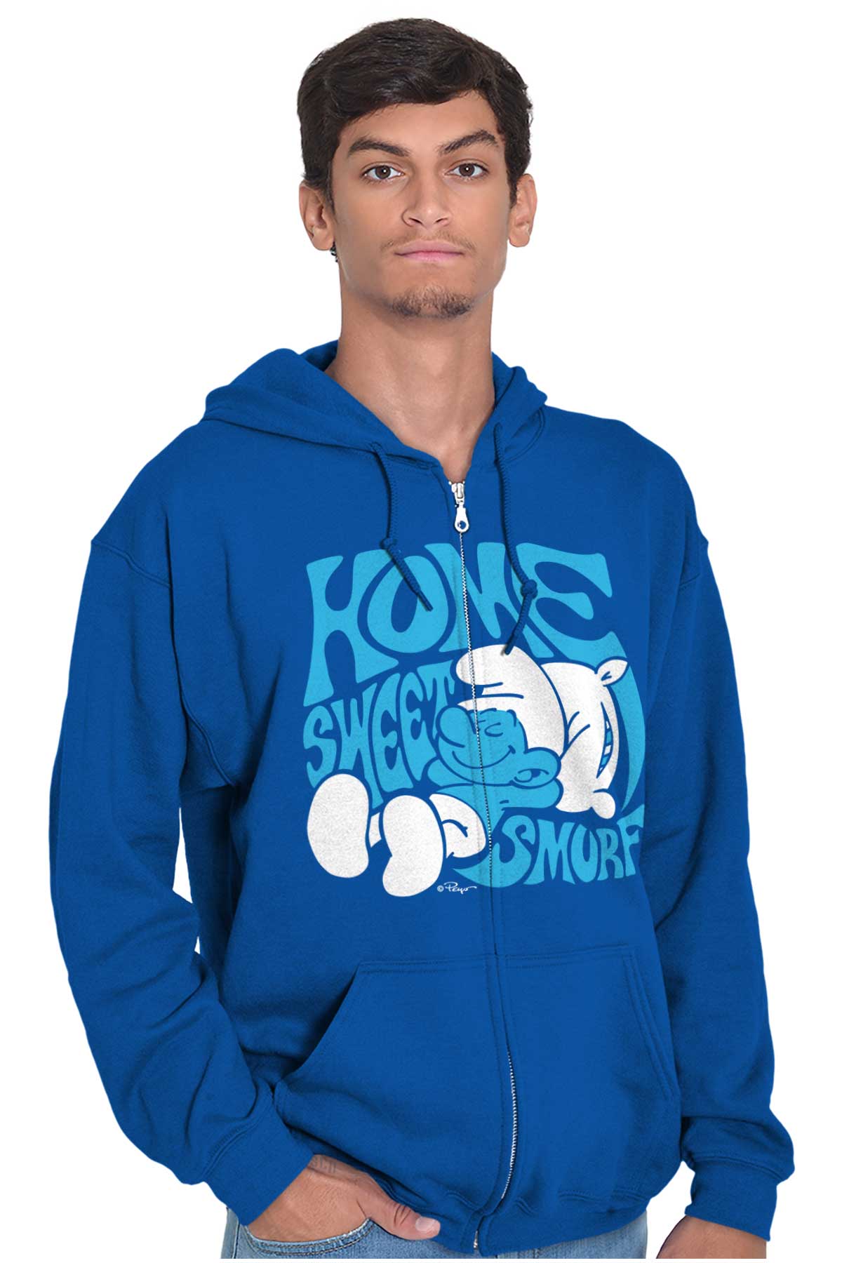 Retro Groovy Home Sweet Smurf Cartoon Unisex Plus Size Zip Hoodie ...