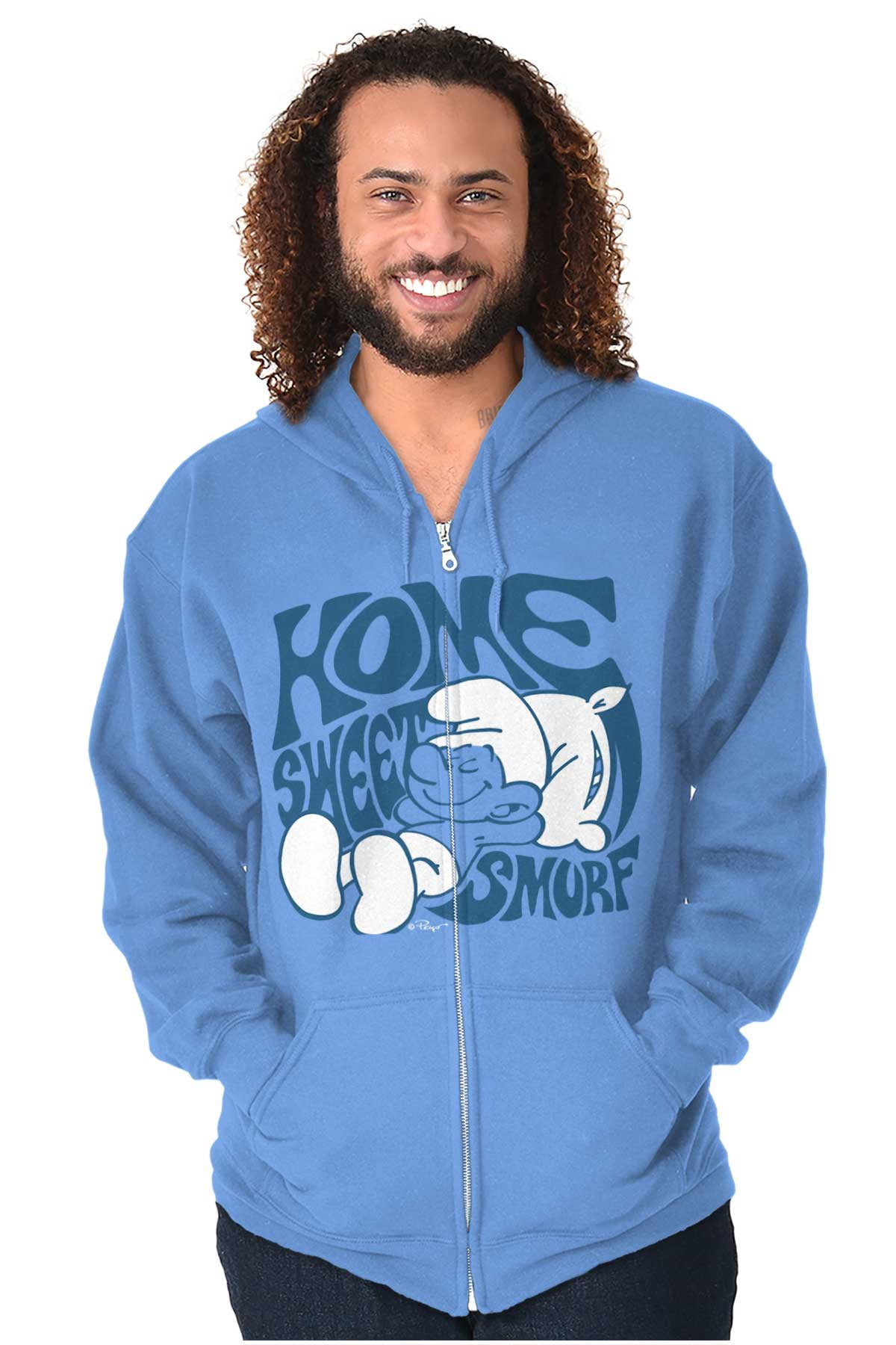 Retro Groovy Home Sweet Smurf Cartoon Zip Up Hoodie Men's Women's ...