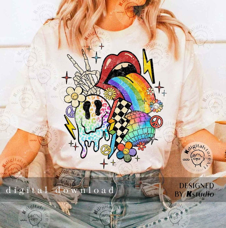 Retro Groovy LGBT Smiley T-shirt, Rainbow LGBT Pride Flag T-shirt, Gay ...