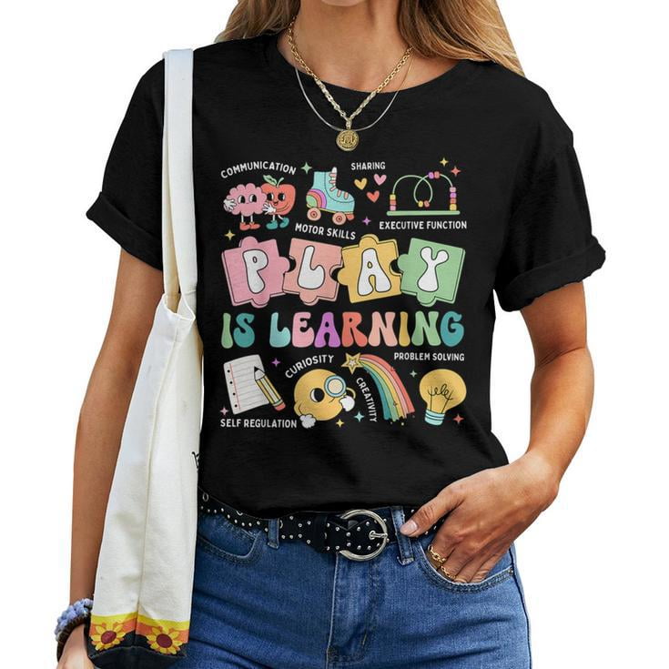 Retro Groovy Play Is Learning Kindergarten Teacher Daycare T-Shirt for Women, Vintage Style ...