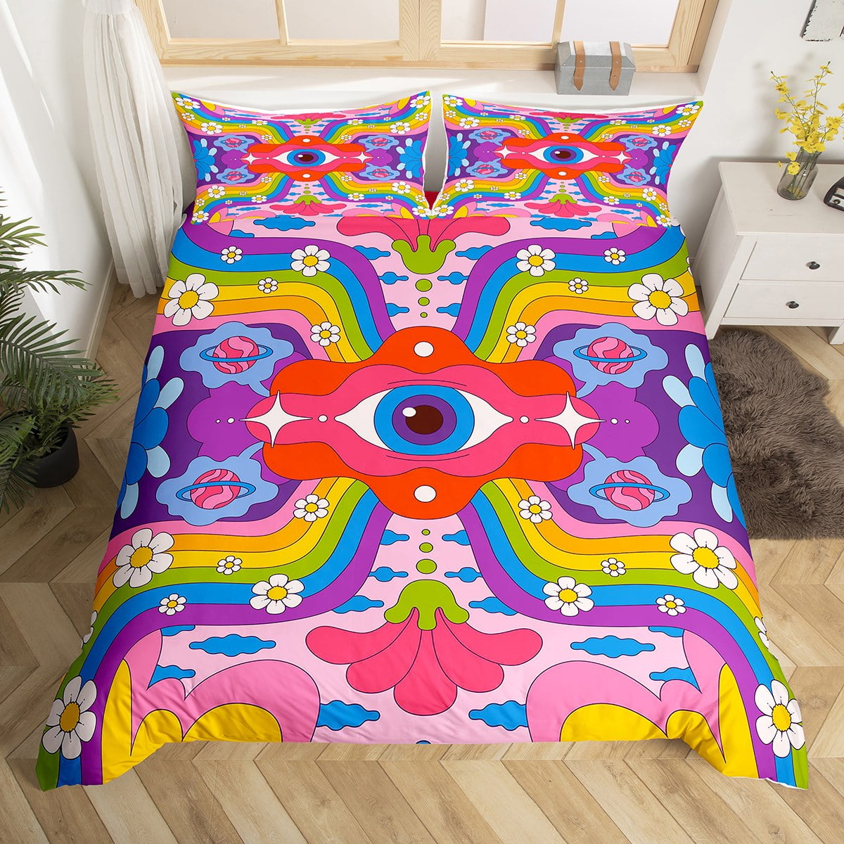 Retro Groovy Style Comforter Cover King Bohemian Abstract Psychedelic ...