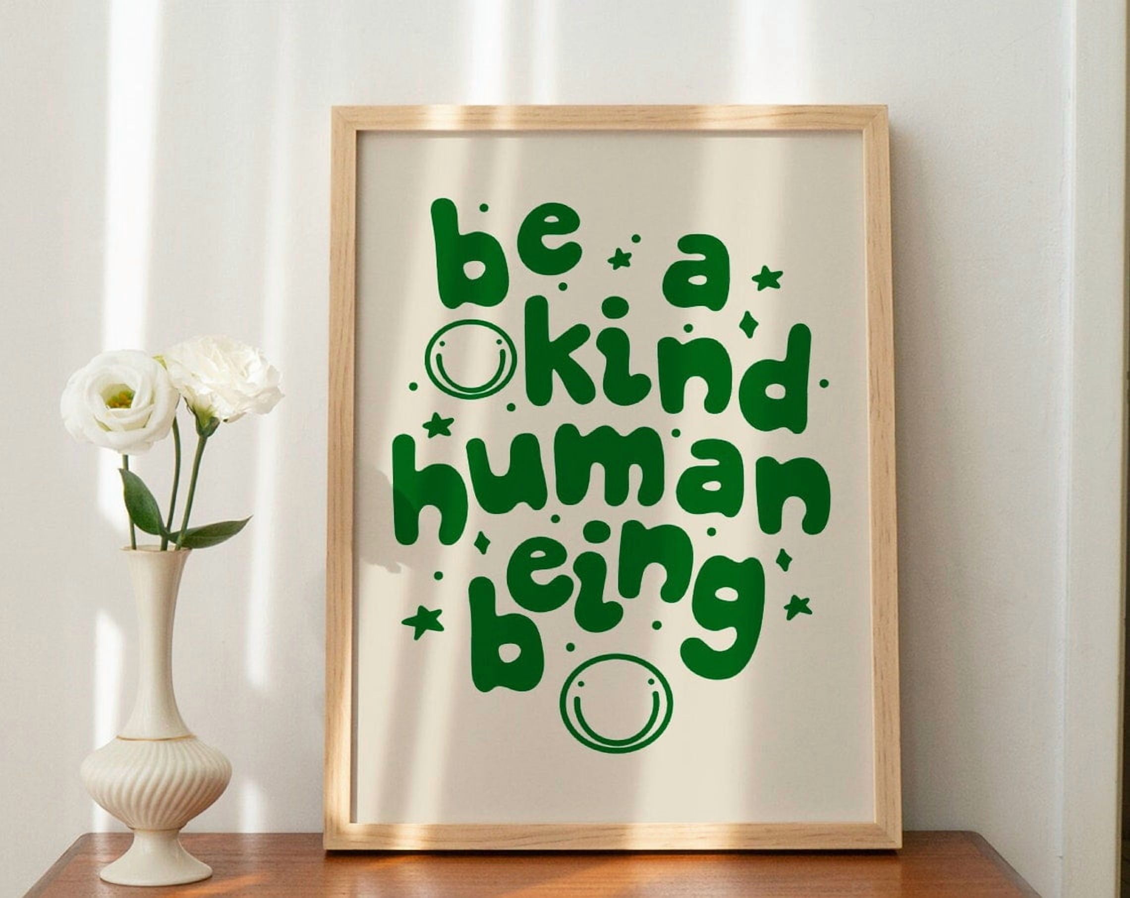 Retro Groovy Wall Art, Be A Kind Human Print, Art, Retro Green Poster ...