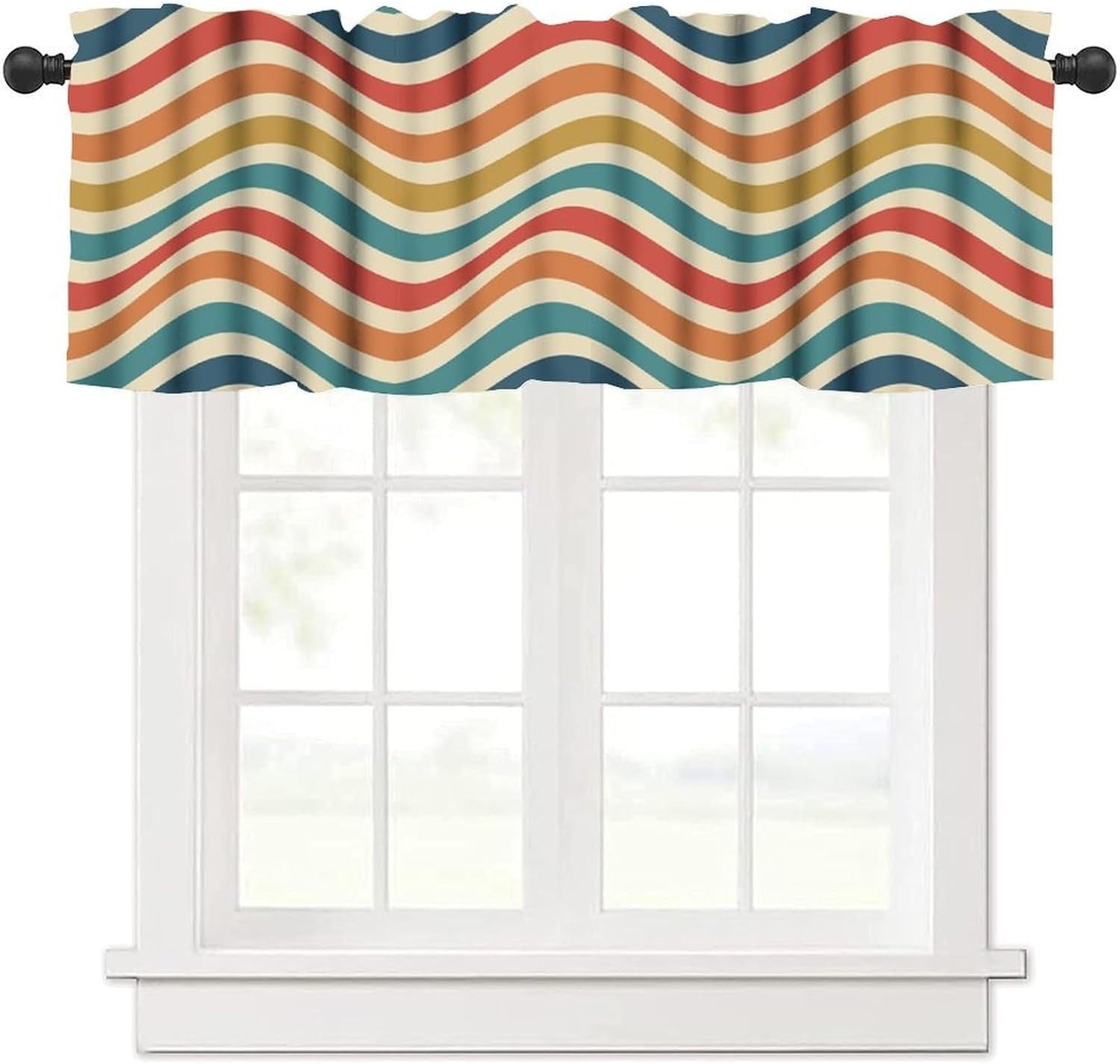 Retro Groovy Window Valance Curtain Vintage Abstract Wavy Swirl Twisted ...
