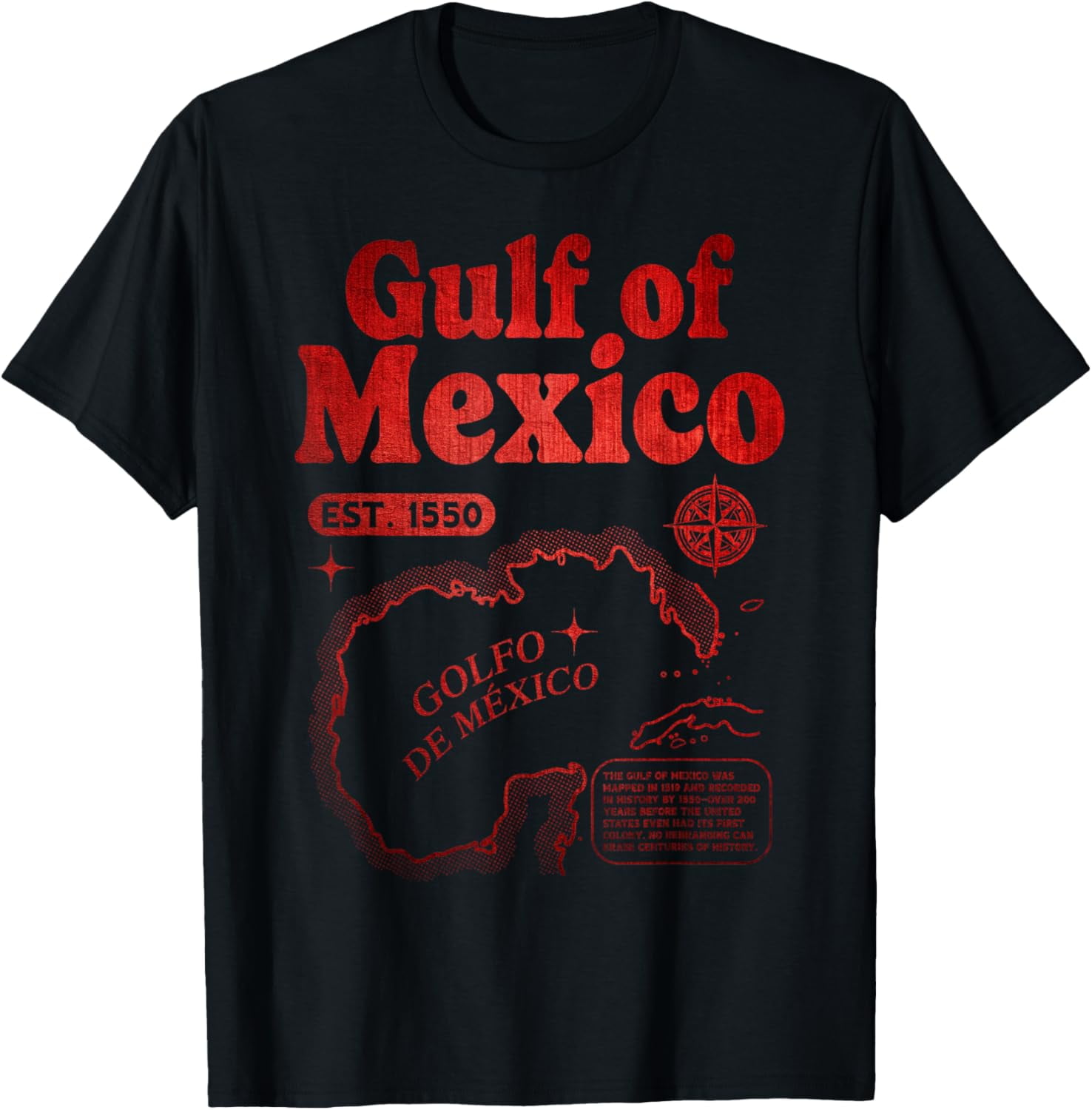 Retro Gulf of Mexico Since 1550 Historic Gulf of Mexico Map T-Shirt Tops Tee - Walmart.com