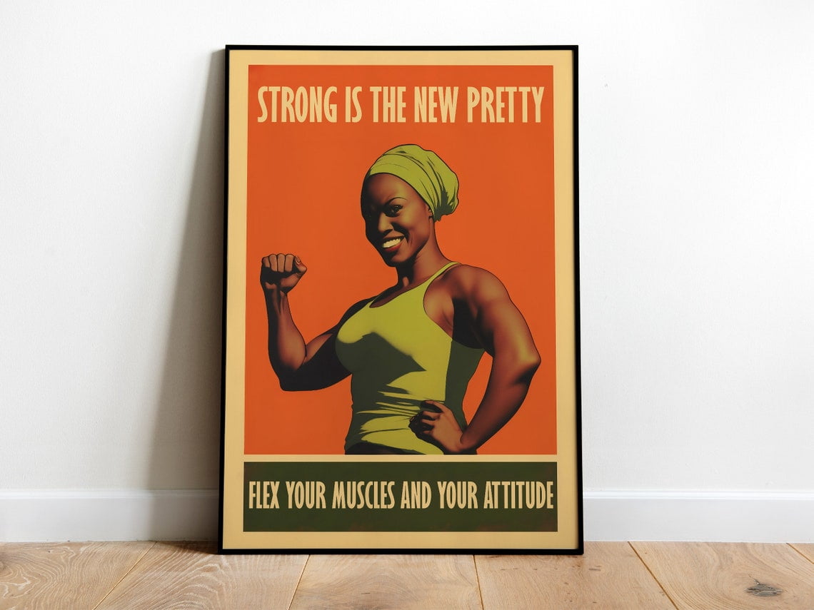 Retro Gym Poster 50S Style Posters Gym Prints Black Woman Print ...