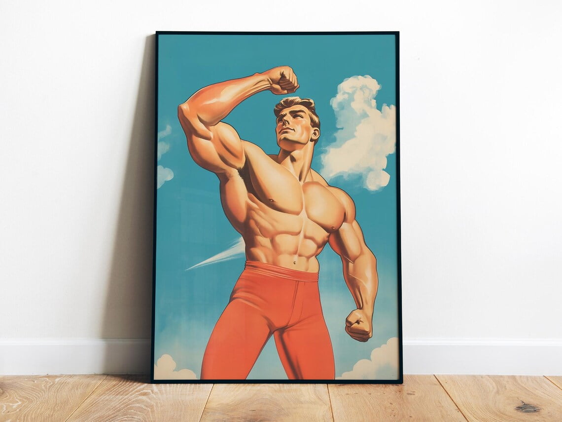 Retro Gym Wall Art Blue Gym Poster Motivation Bodybuilding Art Workout ...