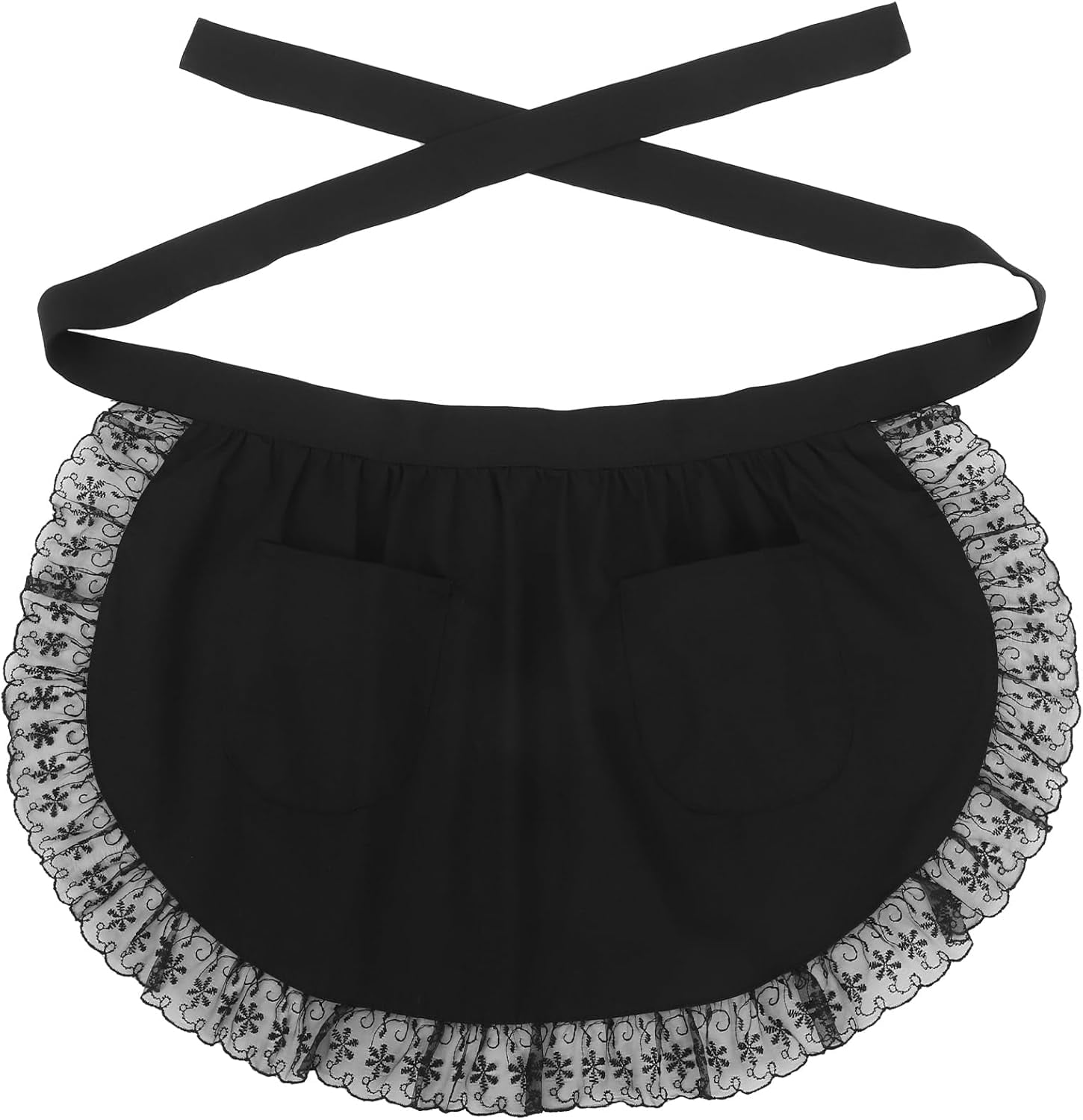 Retro Half Apron Black Kitchen Waist Apron 1950s Vintage Ruffle Lace ...