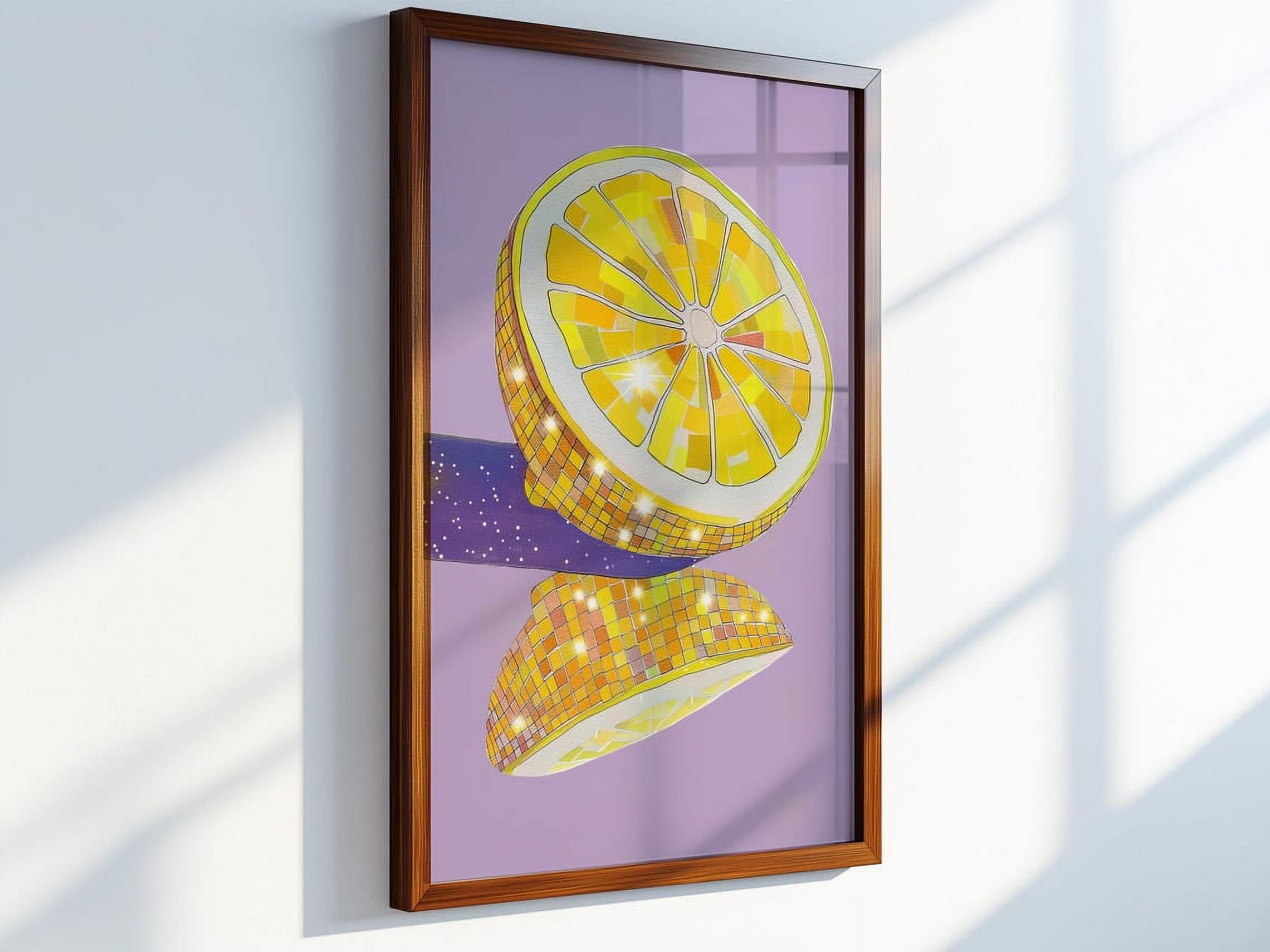 Retro Half Lemon Disco Ball Print, Purple & Yellow Bar Cart Art, Trendy ...