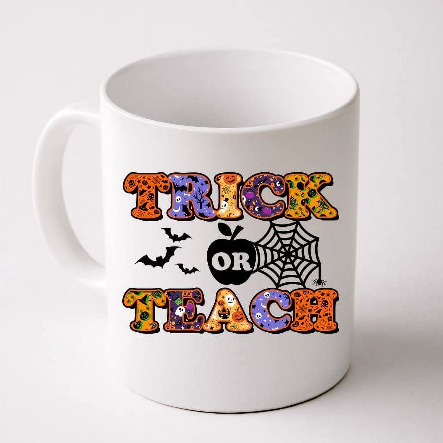 Retro Halloween Mug, Trick Or Teach Teacher Mug, Ghost Cup, Pumpkin Mug ...