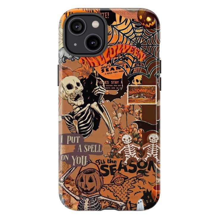 Retro Halloween Skeleton Collage iPhone Case – Spooky Autumn Aesthetic ...