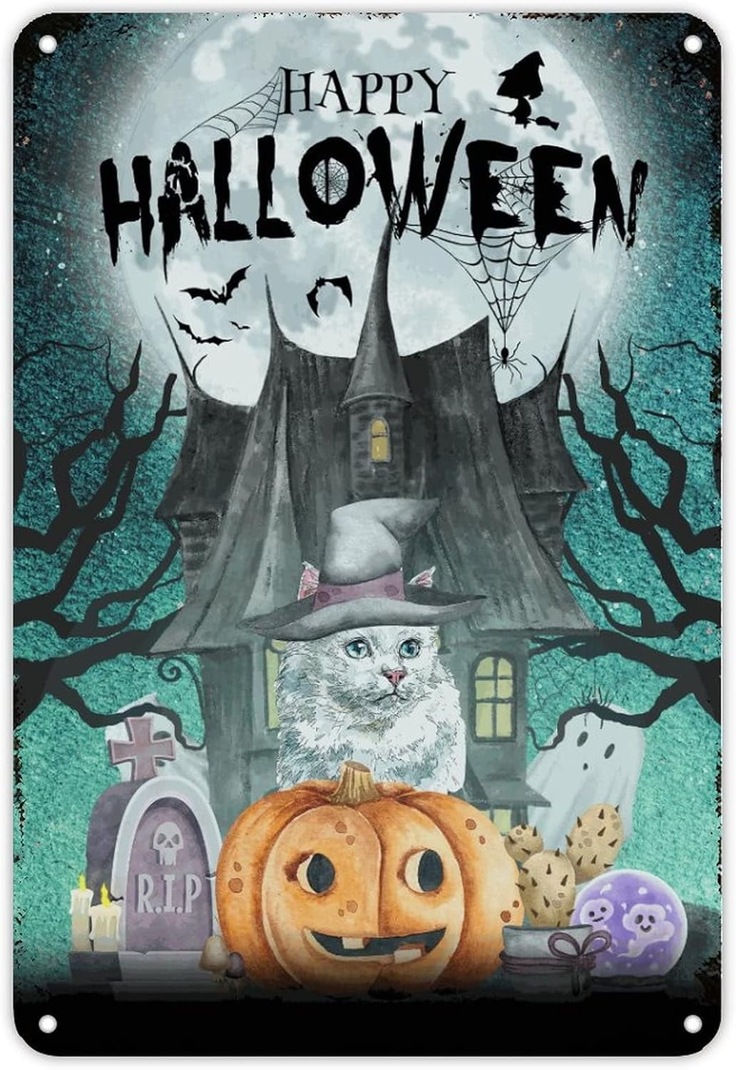 Retro Halloween Witch Norwegian Cat Signs Halloween Decor Pumpkin ...