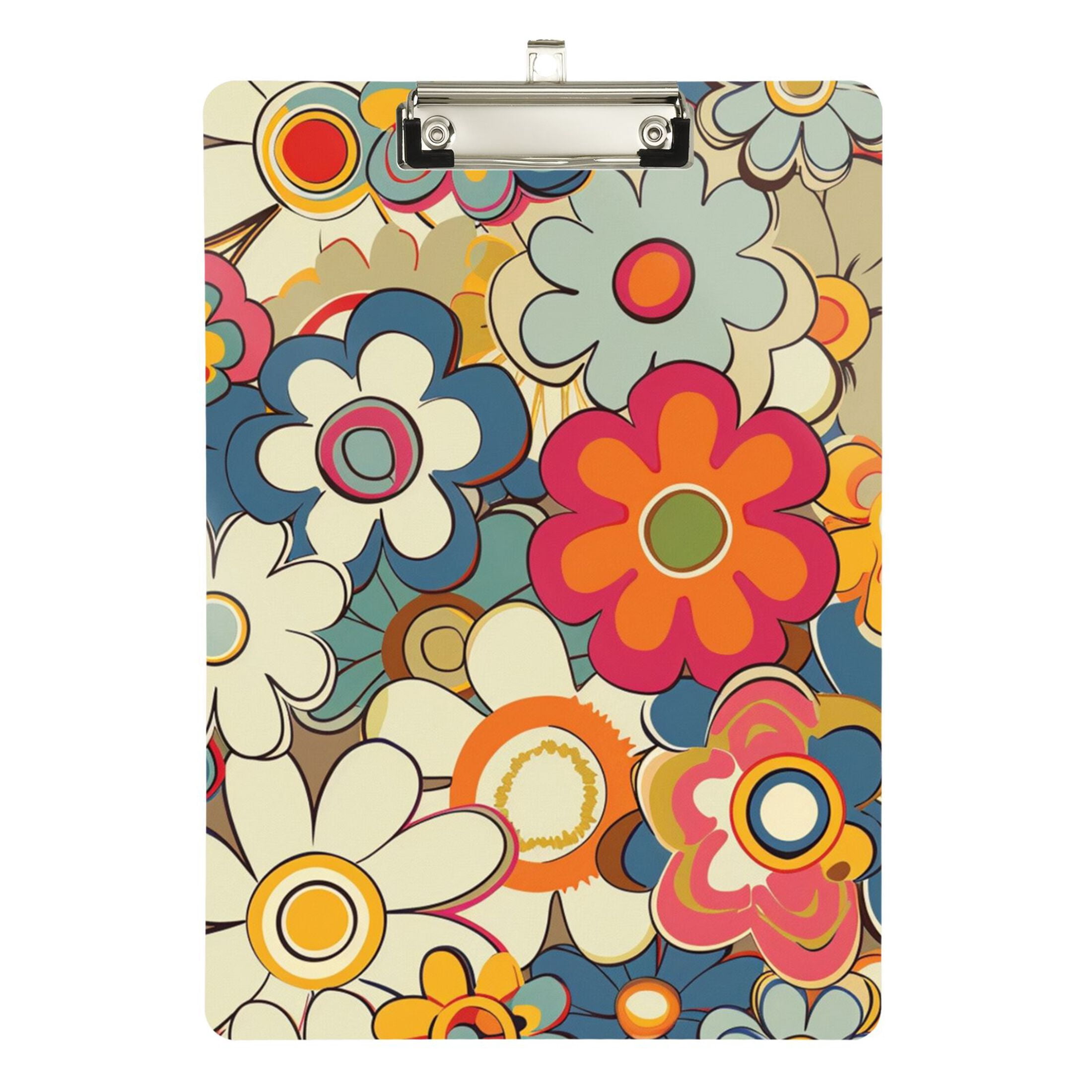Retro Hand Drawn Colorful Florals Acrylic Clipboard Drawing Board ...