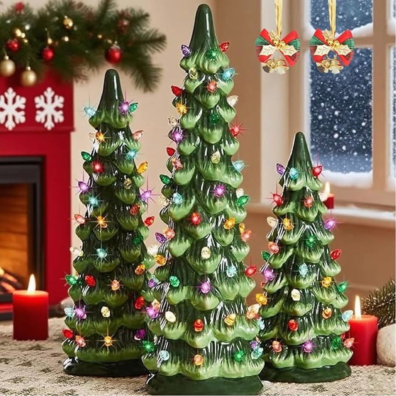 Retro Hand-Painted Tabletop Christmas Trees with Timer, Ceramic ...