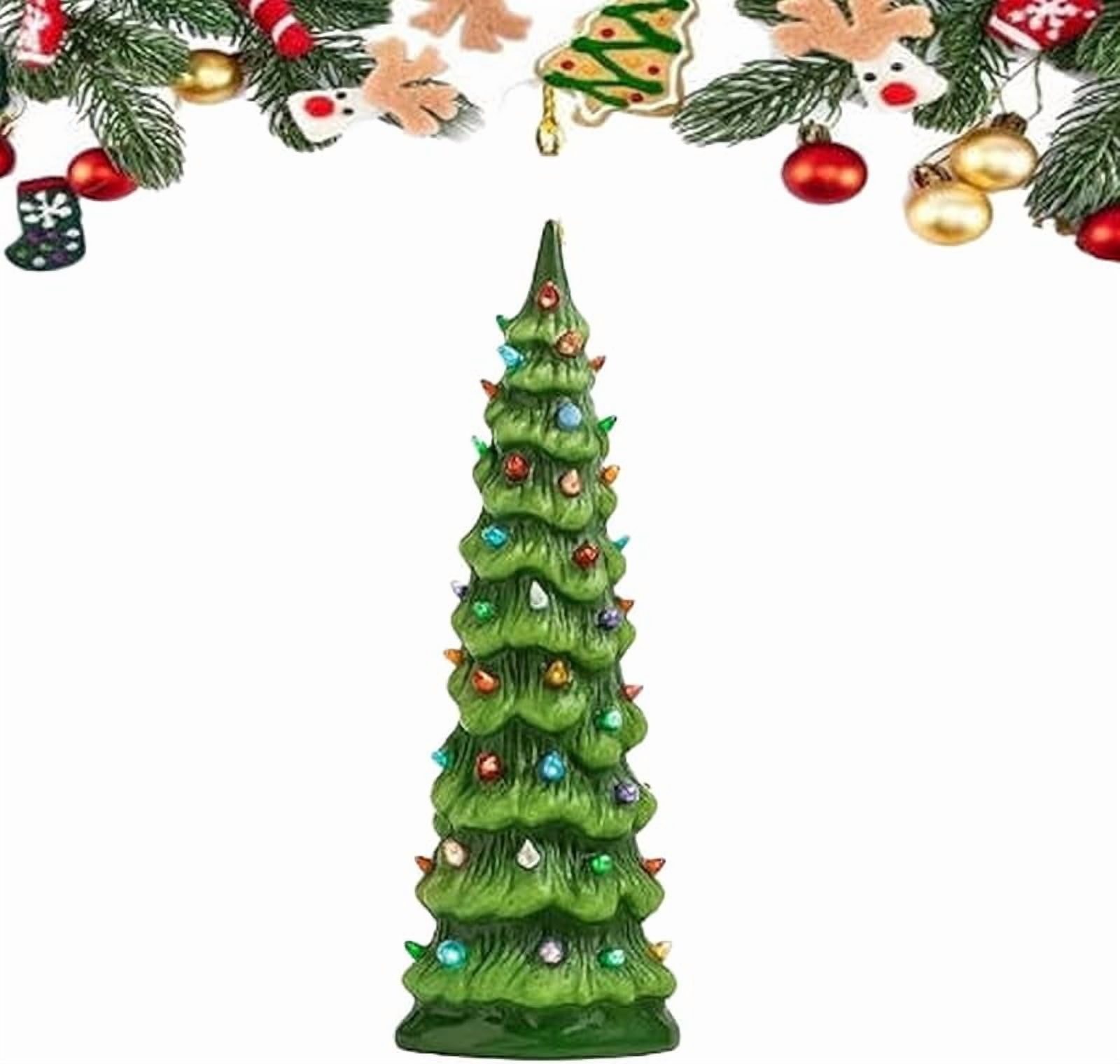 Retro Hand-Painted Tabletop Christmas Trees with Timer, Ceramic ...