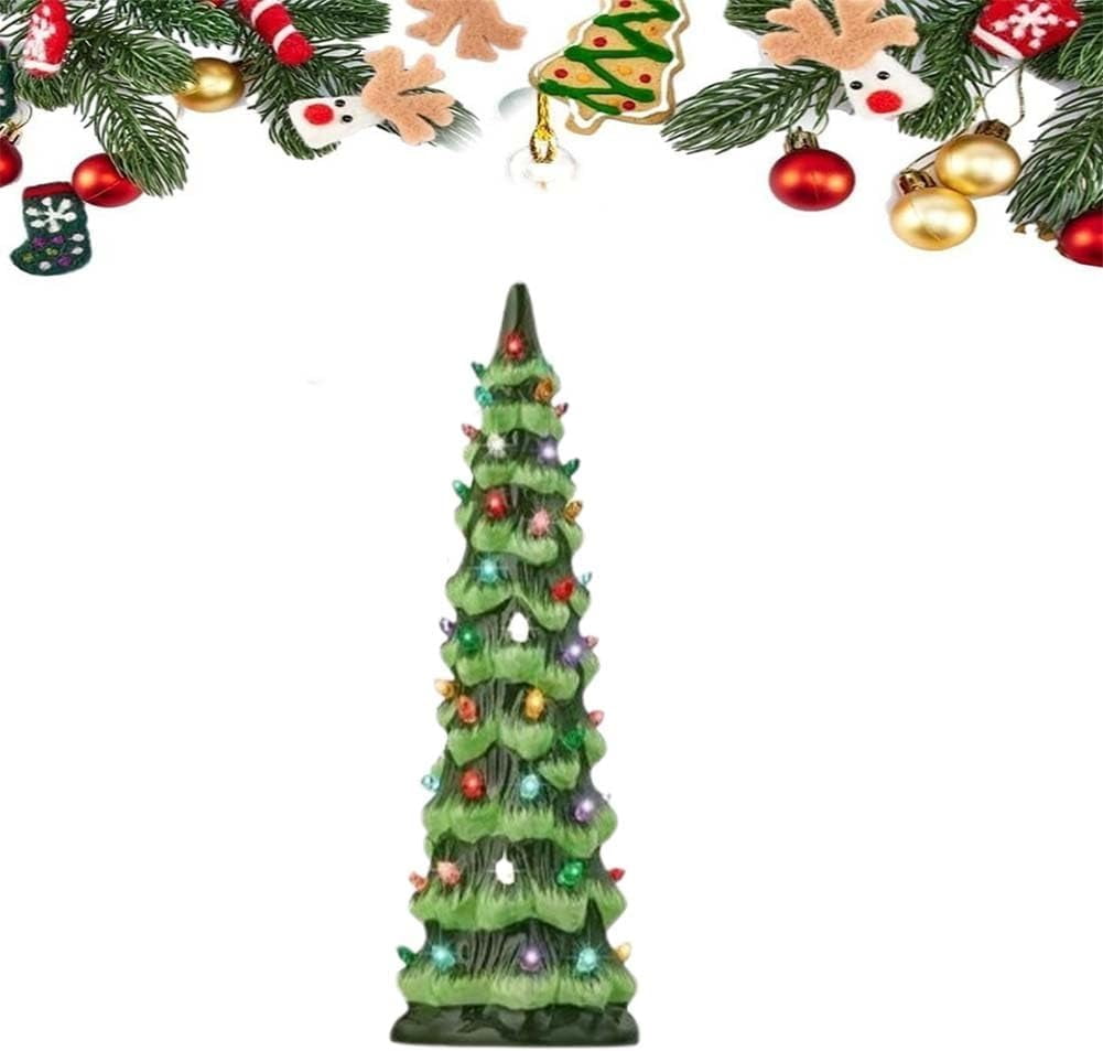 Retro Hand-Painted Tabletop Christmas Trees with Timer LED Lights ...