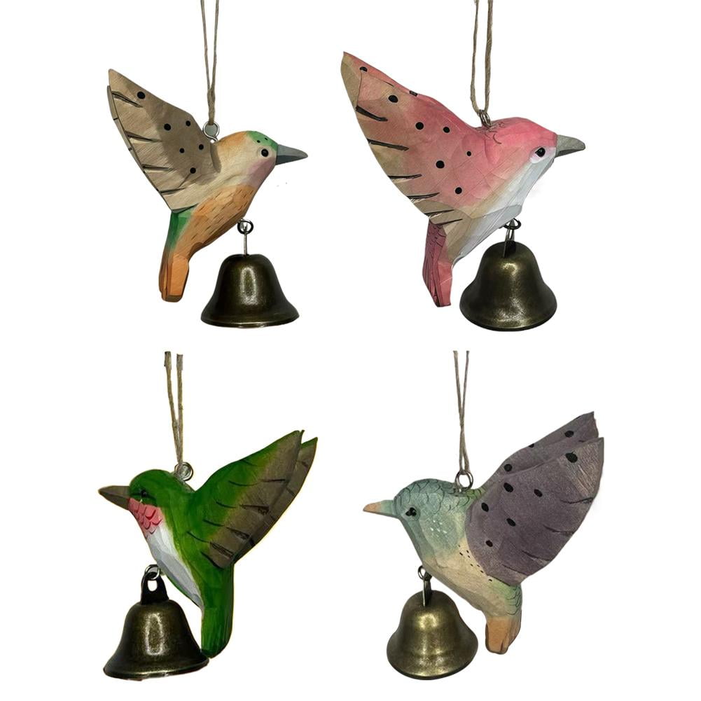 Retro Handcrafted Wooden Hummingbird Ornament with Bell,Small ...