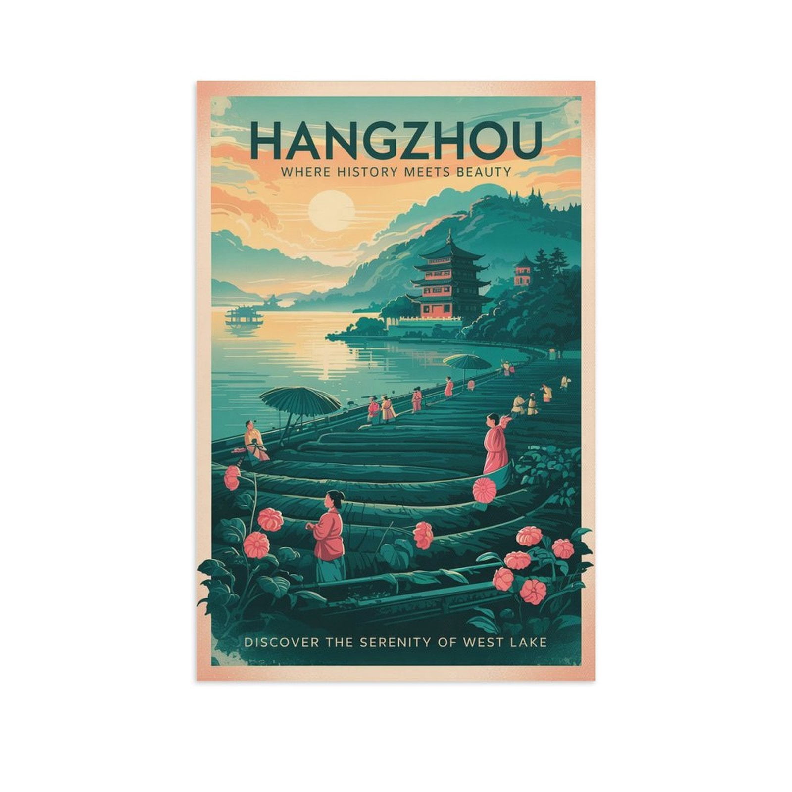 Retro Hangzhou City Poster Vintage Chinese City Tourism Art for Walls ...