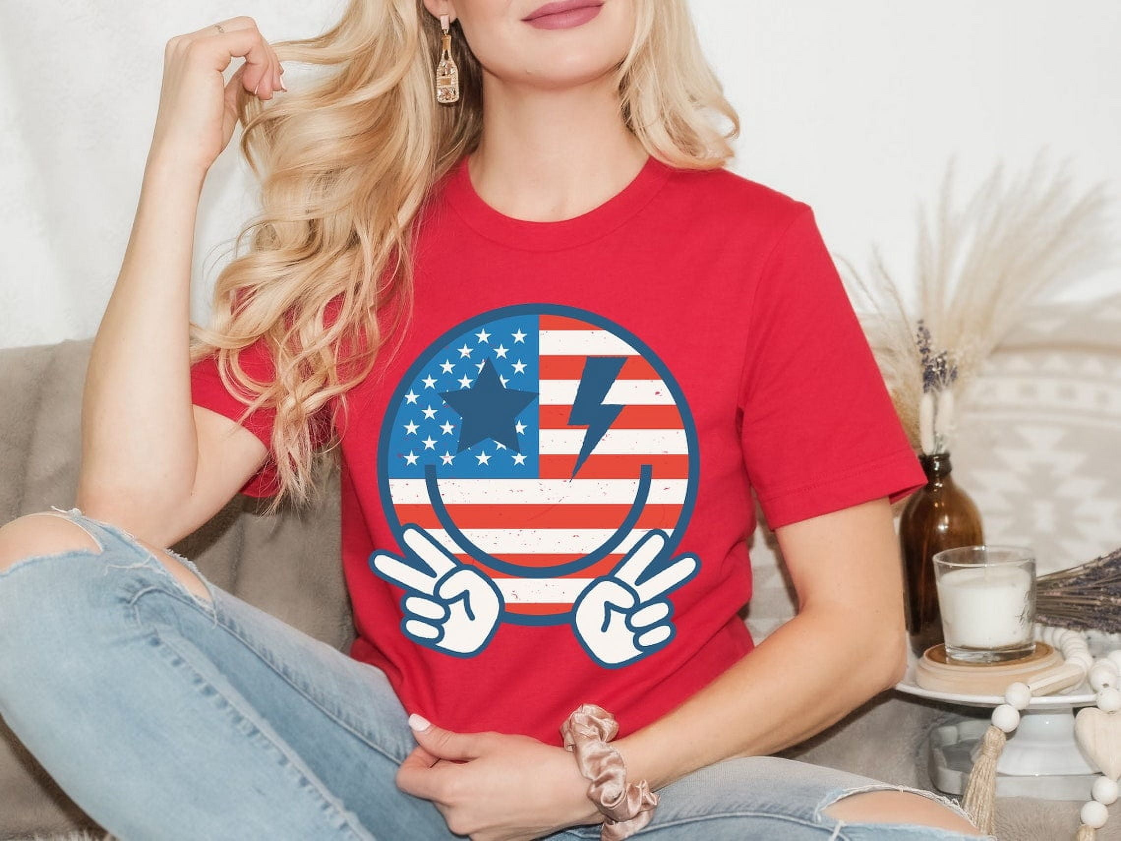 Retro Happy Face July 4 Shirt, American Flag smile face shirt, 4th of ...