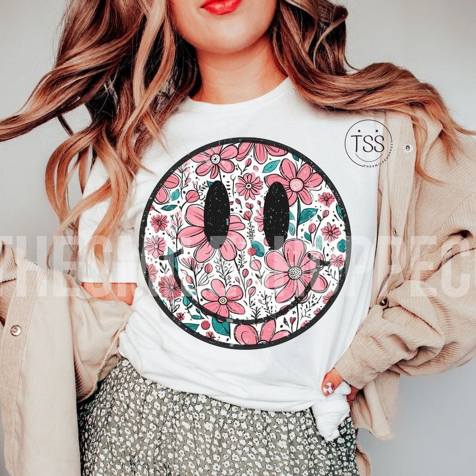 Retro Happy Flowers T-shirt, Vintage Sublimation Distressed Shirt ...