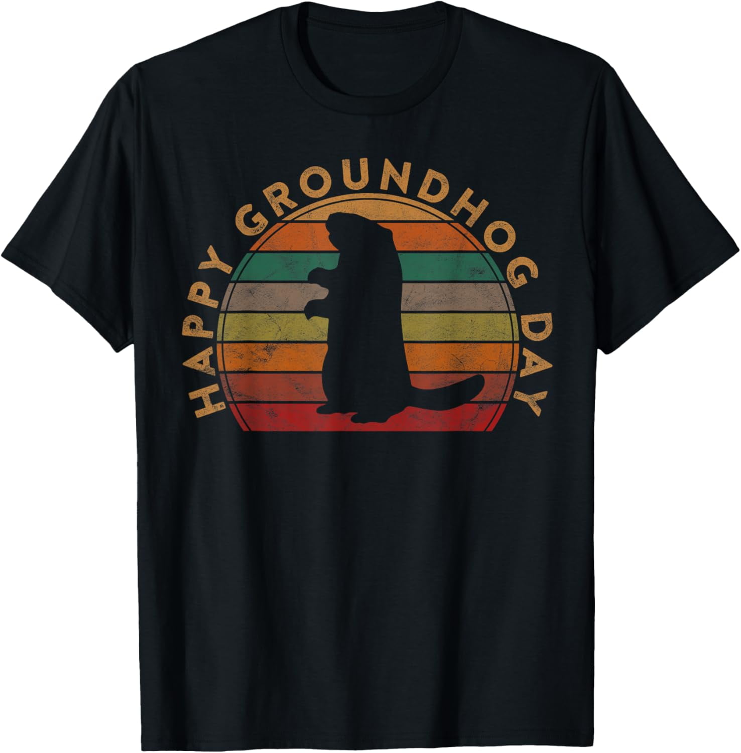 Retro Happy Groundhog Day Sunset Gift Ground Hog Silhouette T-Shirt ...