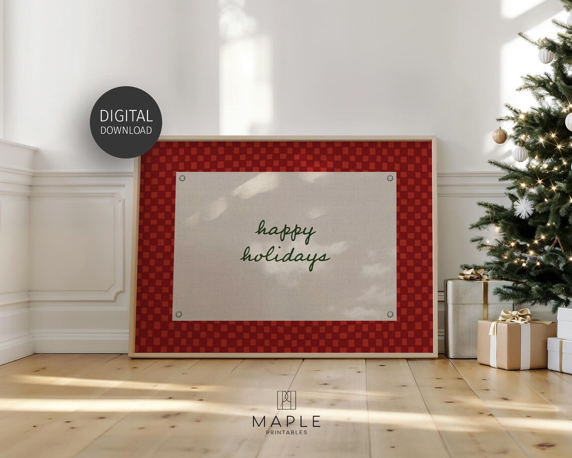 Retro 'Happy Holidays' Winter Holiday Poster Preppy Holiday Decor Home ...