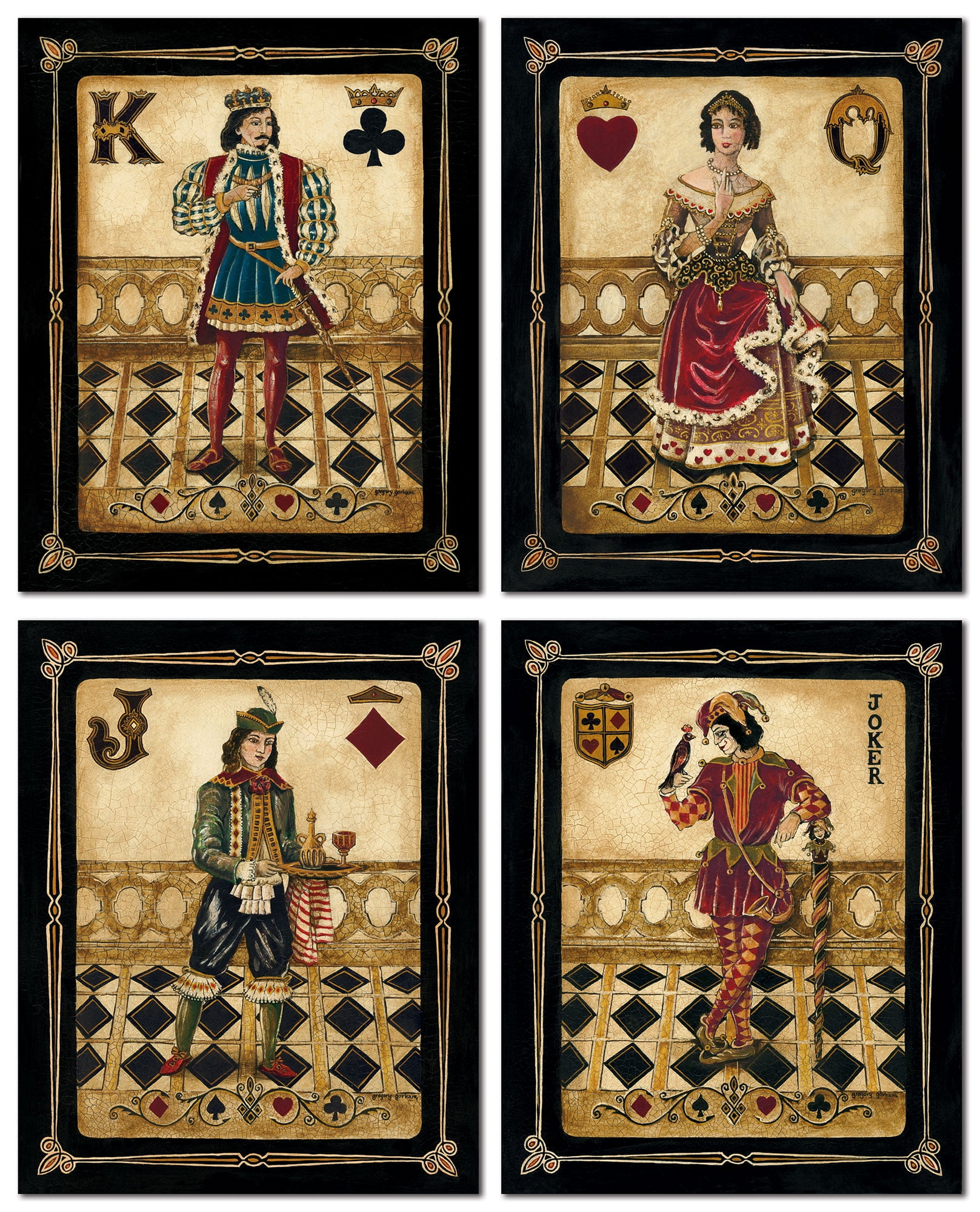 Retro Harlequin Face Cards; King, Queen, Jack and Joker; Four 8X10 ...