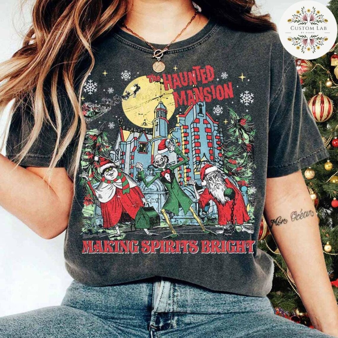 Retro Haunted Mansion Making Spirits Bright Hitchhiking Ghosts Santa ...