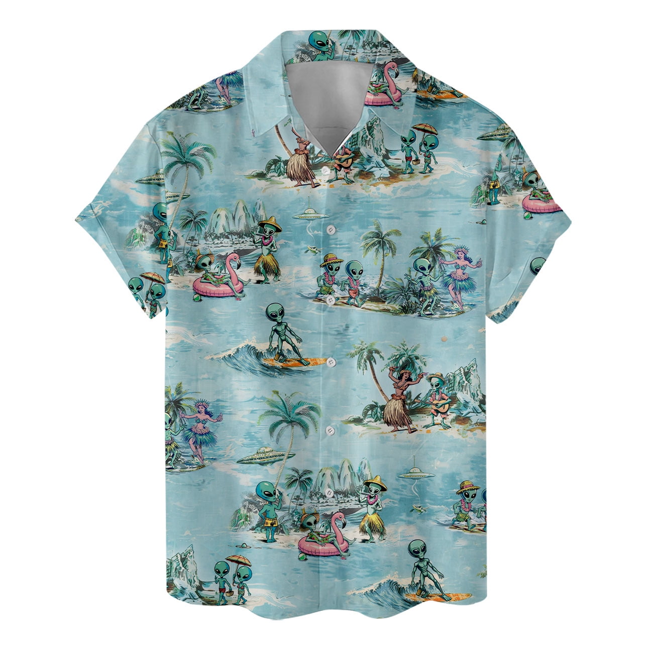 Retro Hawaii Beach Alien Hawaiian Shirt For Men Aliens Summer Vacation ...
