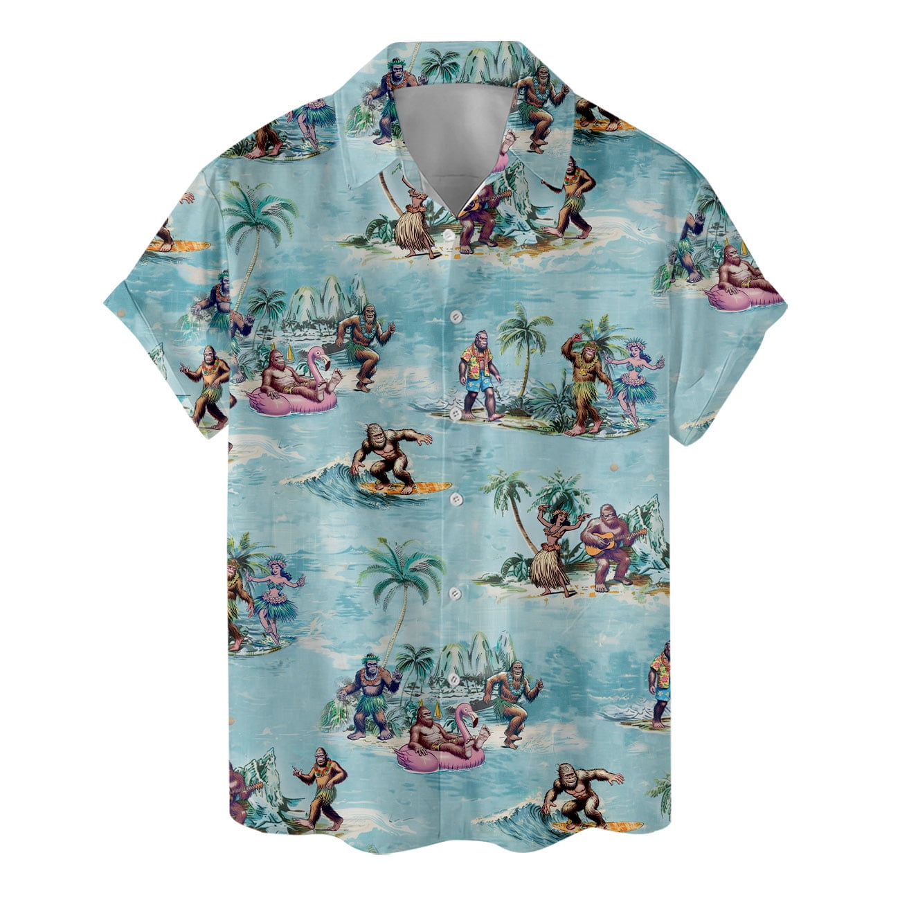 Retro Hawaii Beach Bigfoot Hawaiian Shirt For Men Summer Vacation Mens ...