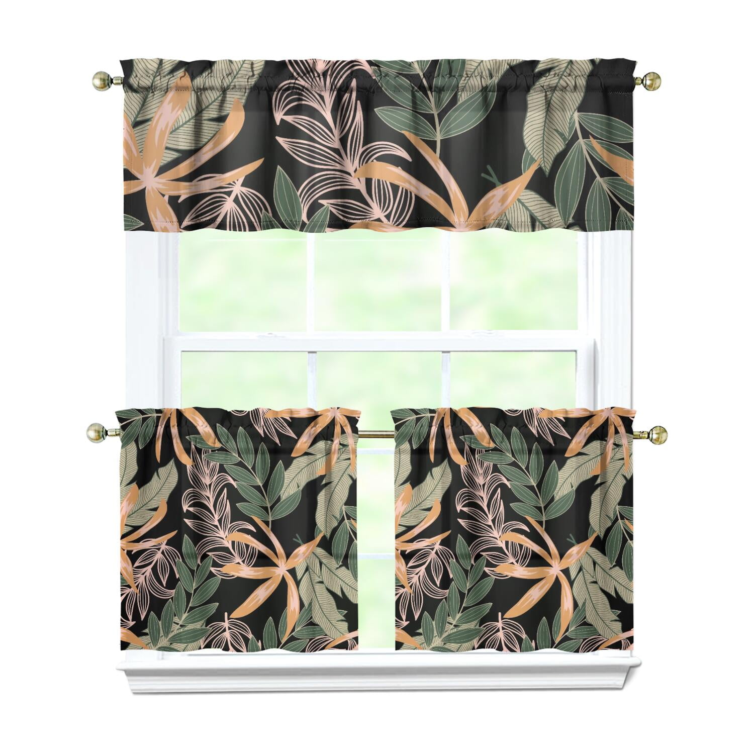 Retro Hawaiian Floral Window Curtains - Vibrant Leafy Rod Pocket Panels ...