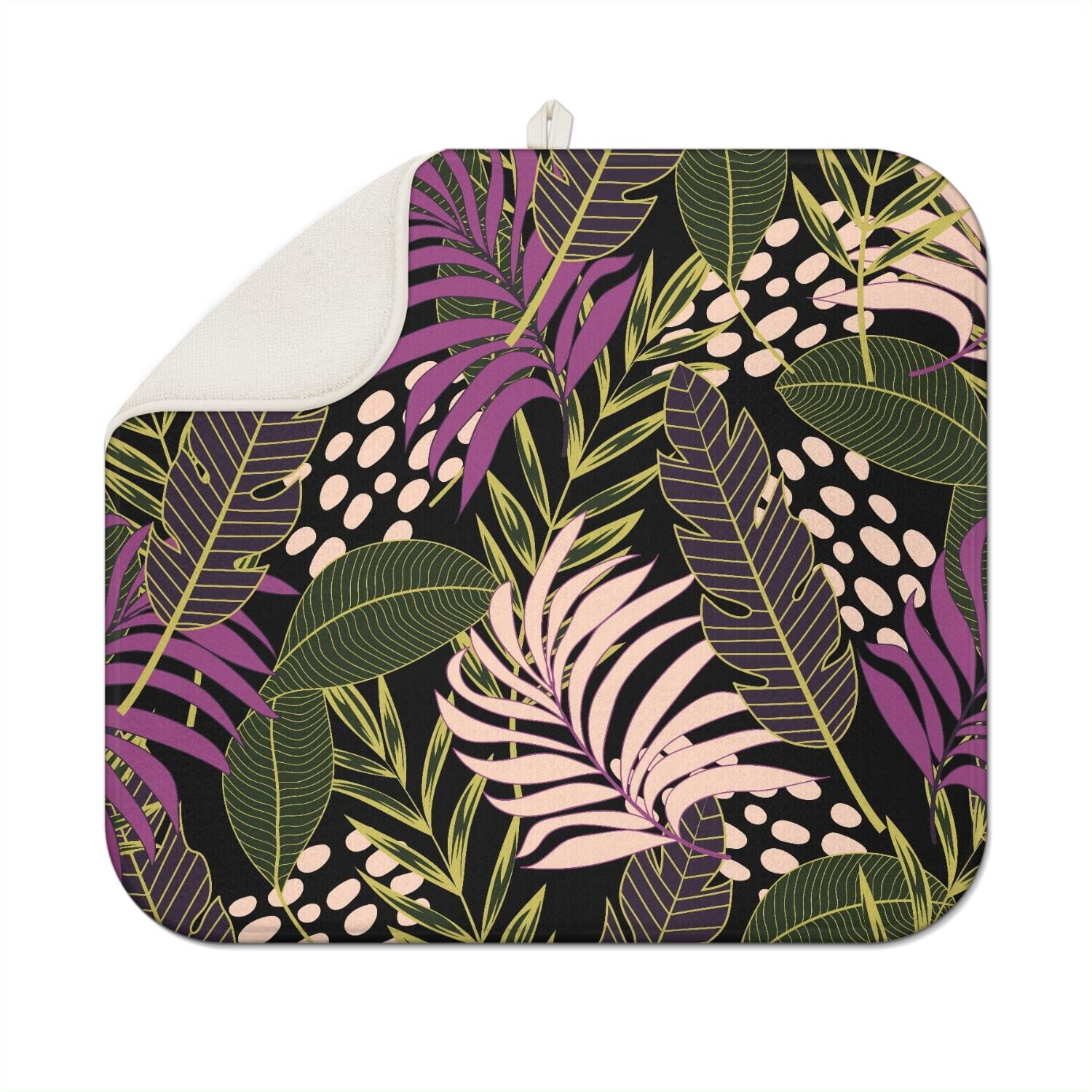 Retro Hawaiian Tropical Leaf Dish Drying Mat – Palm Inspired Floral and ...