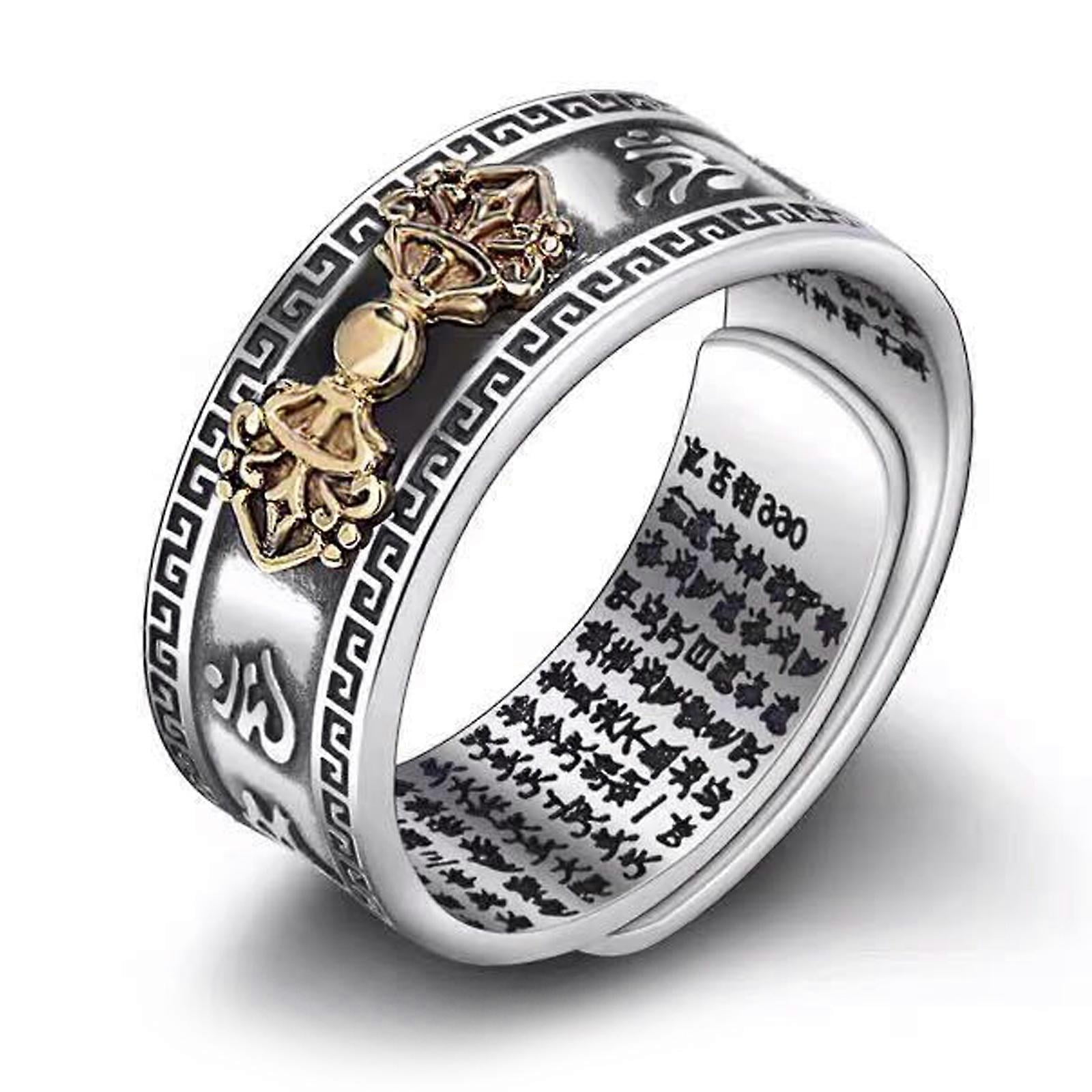 Retro Heart Sutra Adjustable Ring Health Amulet Adjustable Lucky Ring ...