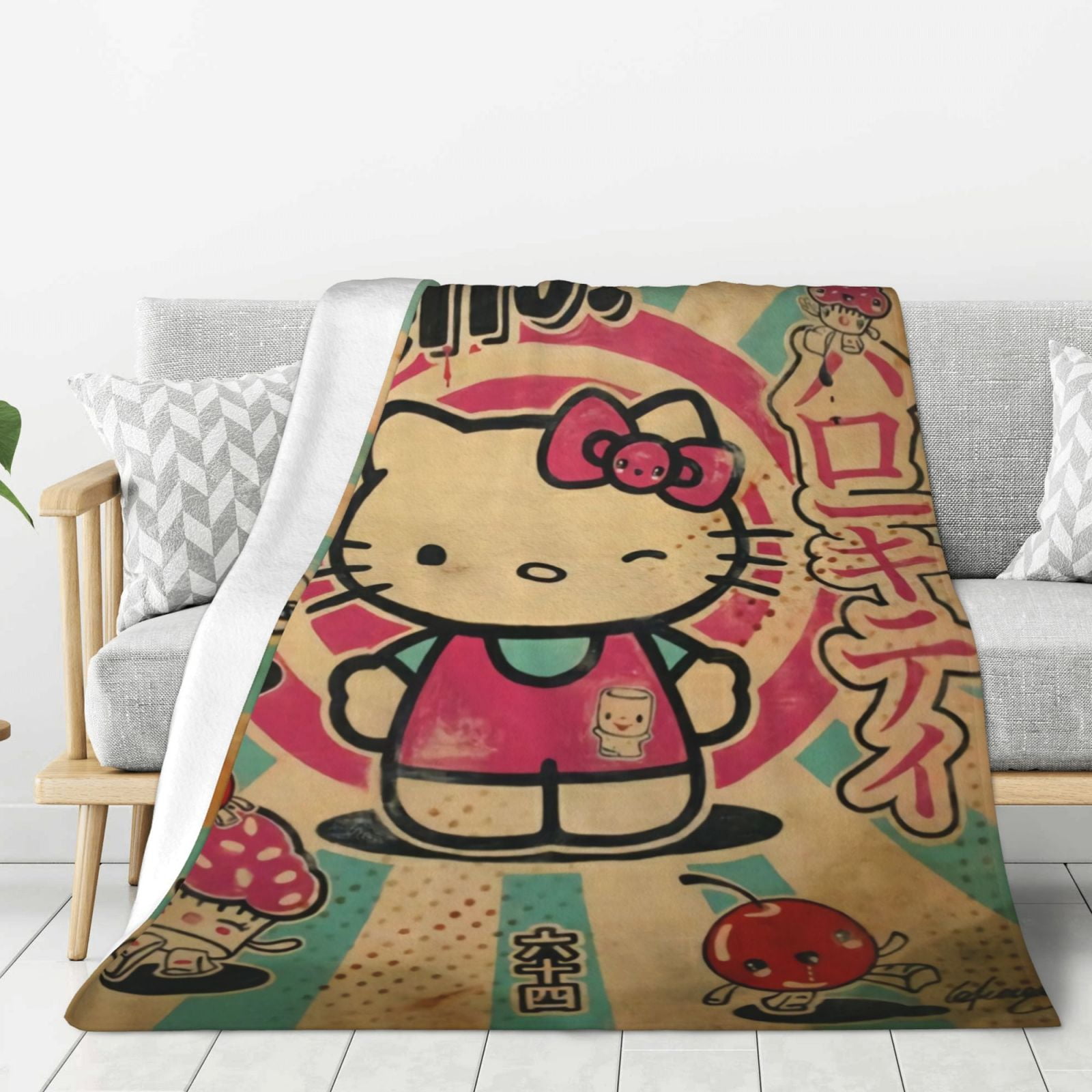 Retro Hello Kitty Art Cooling Blanket,Throw Blanket,Fleece Blanket,Lightweight Bed Blanket ...