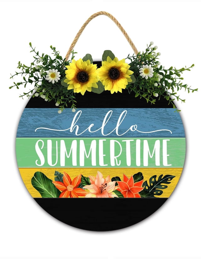 Retro Hello Summertime Sign Decor for Front Door, Farmhouse Summer ...