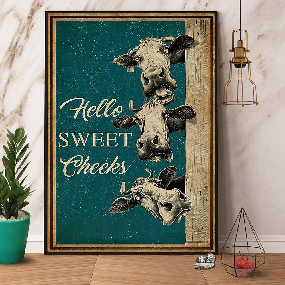 Retro Hello Sweet Cheeks Cow Portrait Satin Paper Poster No Frame Matte ...