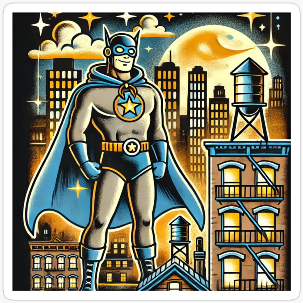 Retro Hero: Star Sentinel Over The City Stickerphone Decal Water Bottle ...