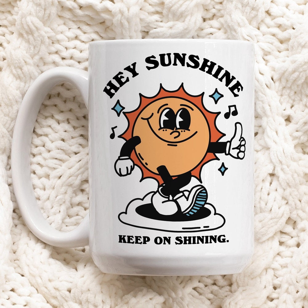 Retro Hey Sunshine Mug, Vintage Character Ceramic Cup, Positive Quote ...