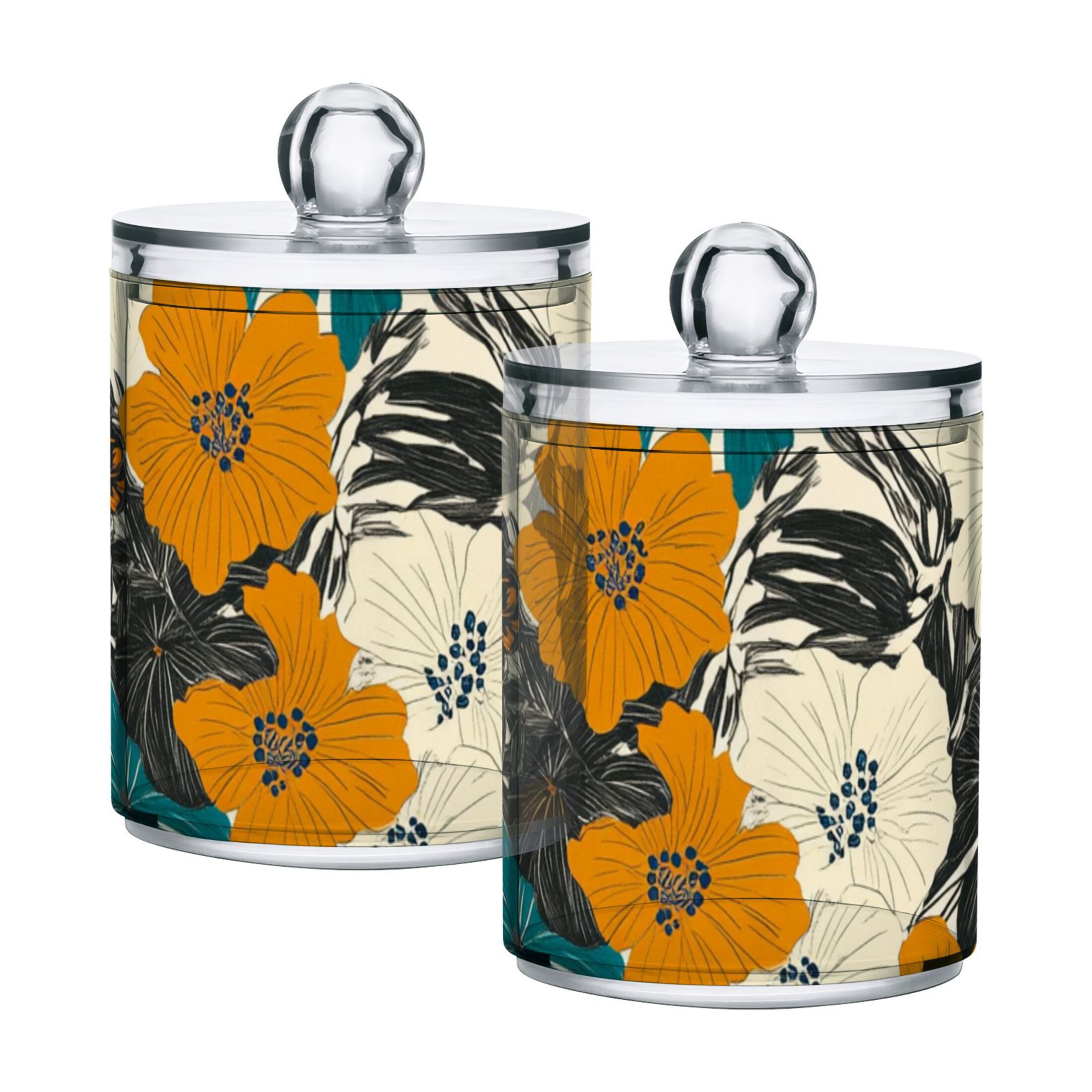 Retro Hibiscus Flowers Leaves Tropical Translucent Plastic Cans Storage ...