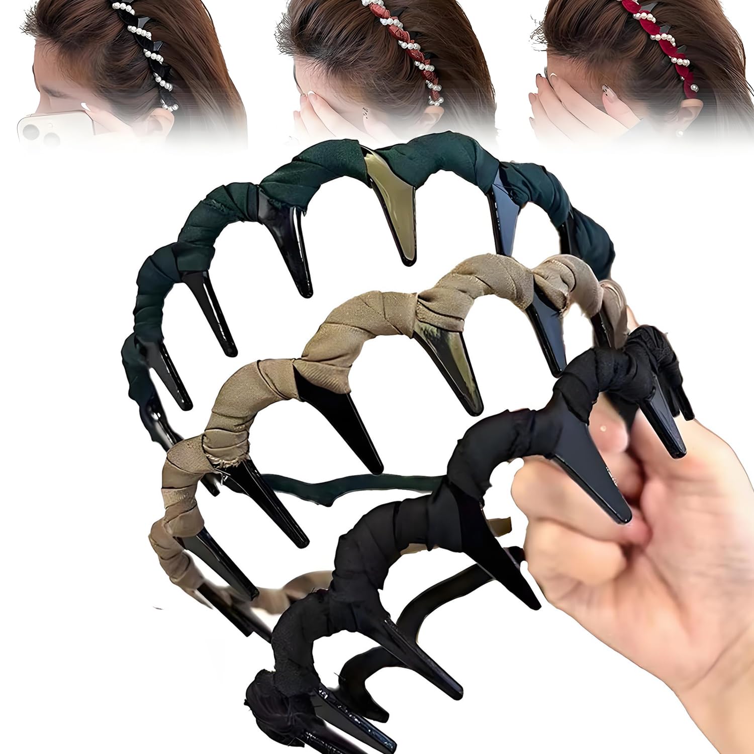 Retro High Skull Pearl Headband, Reversible Headband with Teeth ...