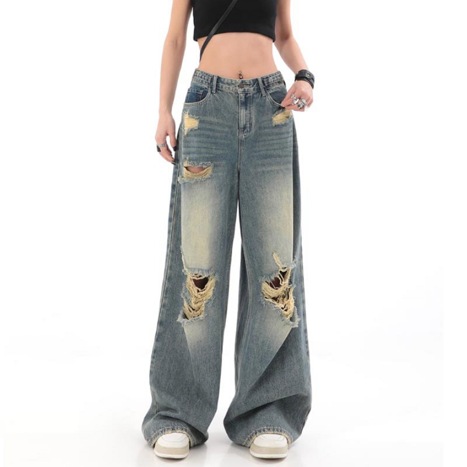 Retro High Street Ripped Jeans Women Autumn Fashion Straight Denim ...