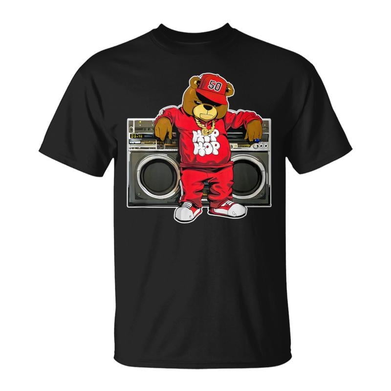 Retro Hip Hop Bear Graphic Tee Urban Streetwear Boombox Music Lover Men ...