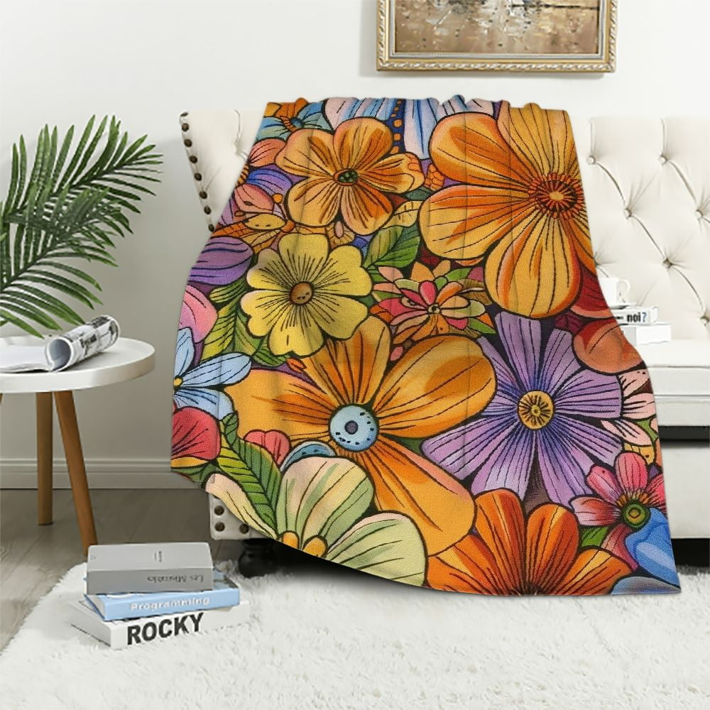 Retro Hippie 60s 70s Aesthetic Boho Throw Blanket, Trendy Funky ...
