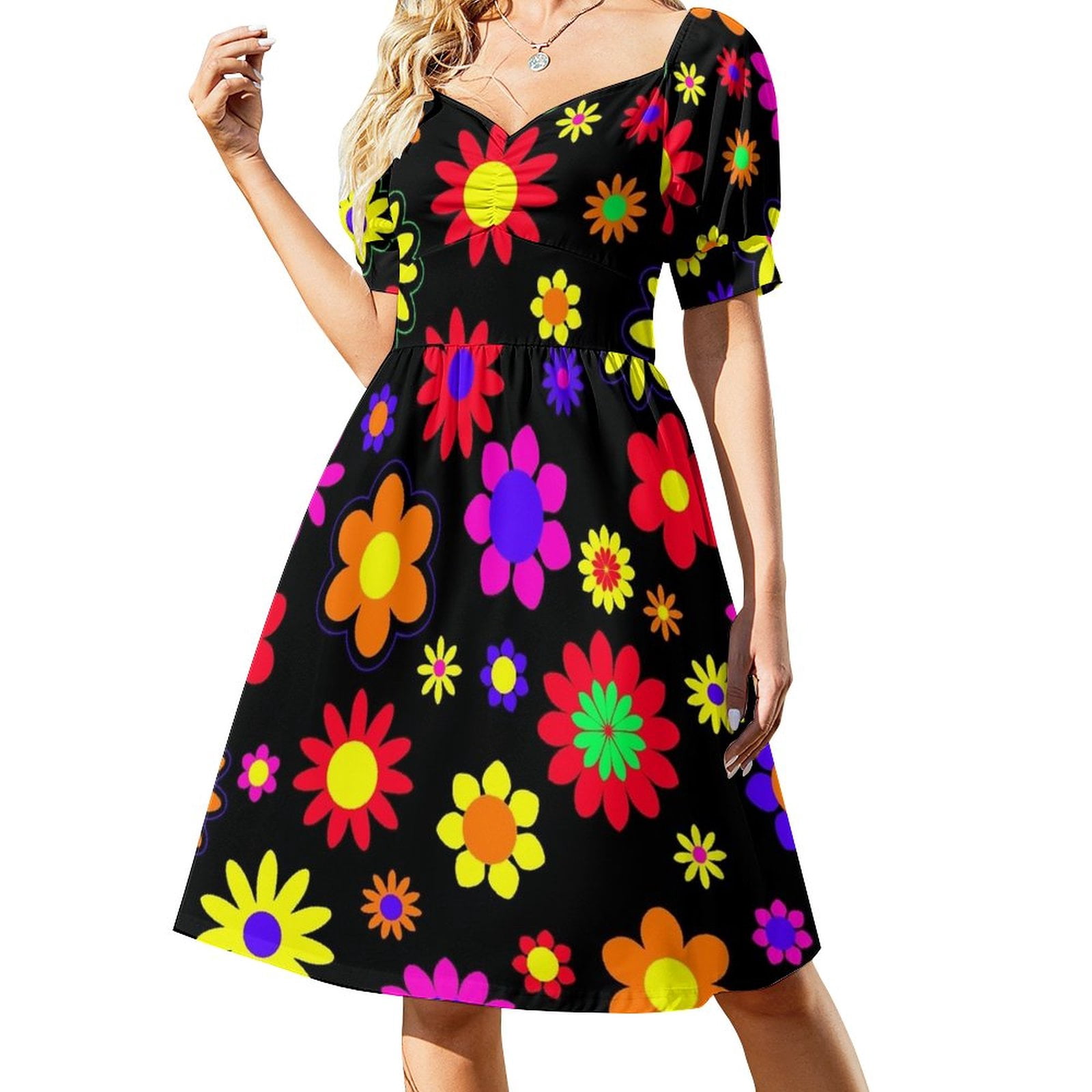 Retro Hippie Flower Power Pattern Sleeveless Dress summer dress for ...