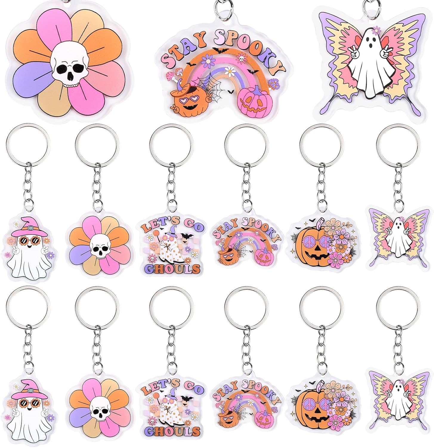 Retro Hippie Groovy Halloween Keychains, 12pcs Halloween Party Favors ...